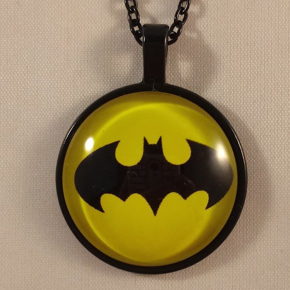 Accessories | Mens Batman Superhero Symbol Bat Cabochon Pendant Black ...